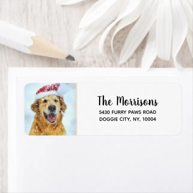 Golden Retriever Santa Hat, Custom Return Address Label | Zazzle