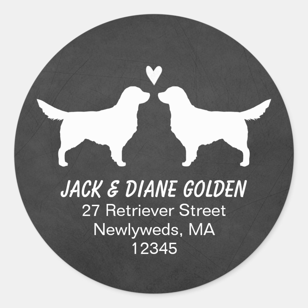 Golden Retriever Silhouettes Return Address Classic Round Sticker | Zazzle