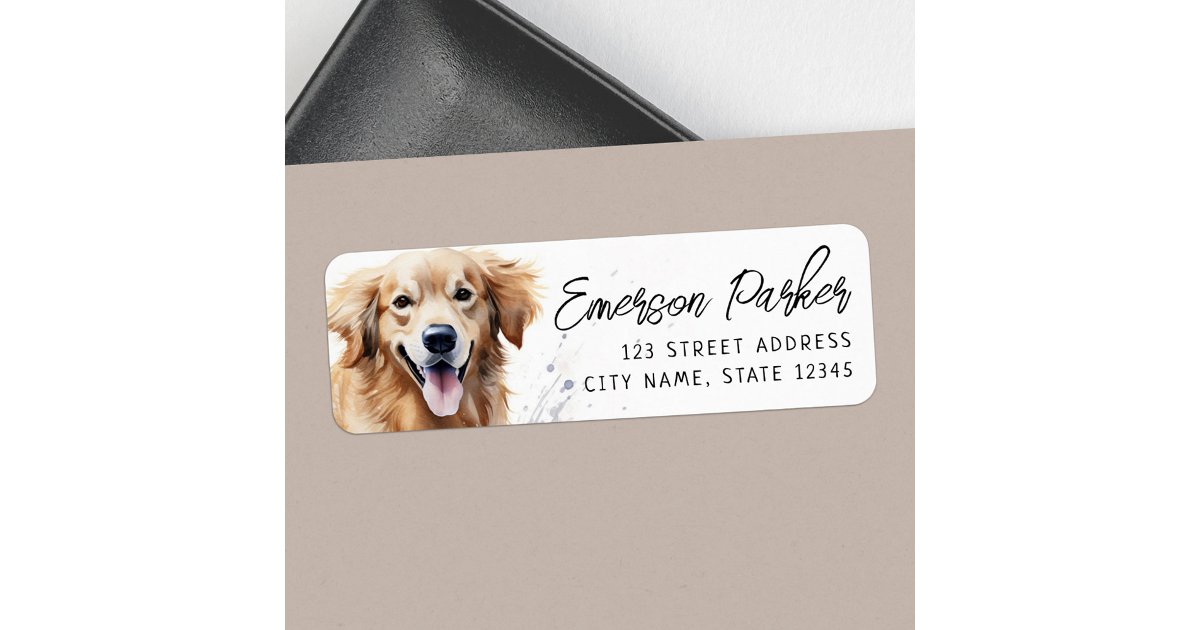 Golden retriever watercolor return address label | Zazzle