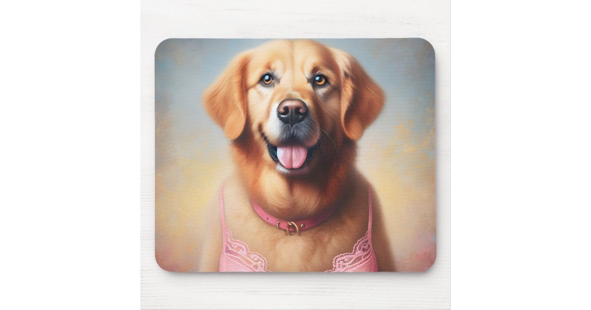 Golden Retriever Wearing a Pink Bra Mouse Pad | Zazzle