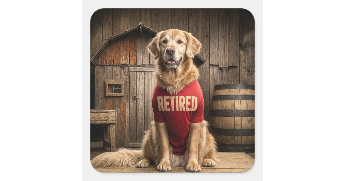 Golden Retriever Wearing a Red Retired Shirt Square Sticker | Zazzle