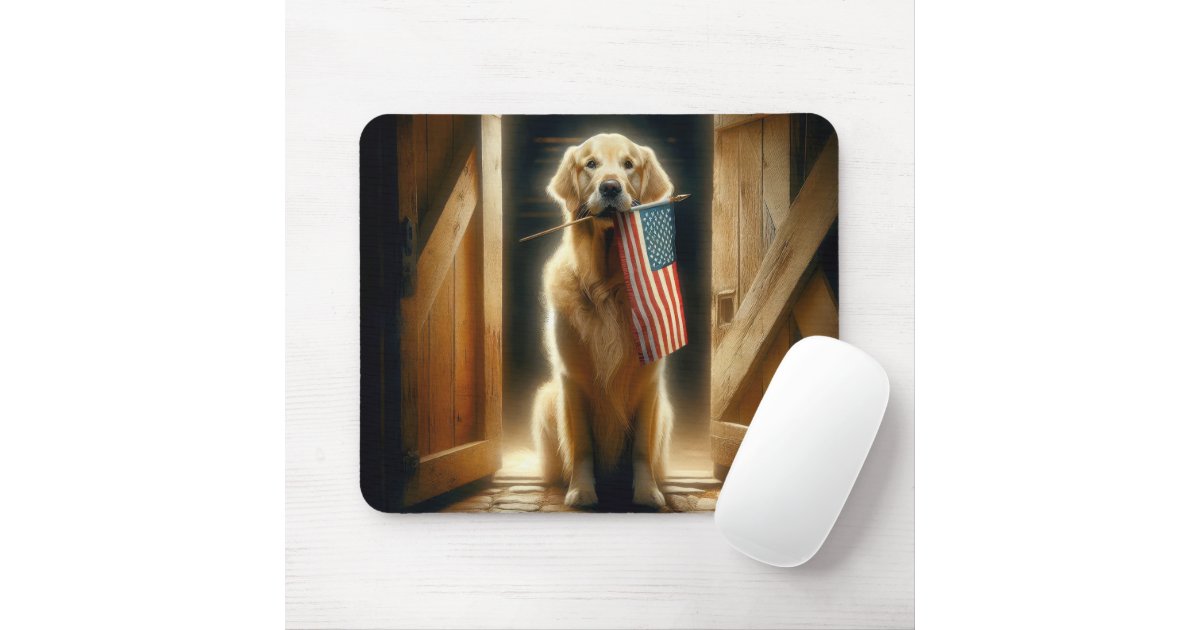 Golden Retriever With American Flag Mouse Pad | Zazzle