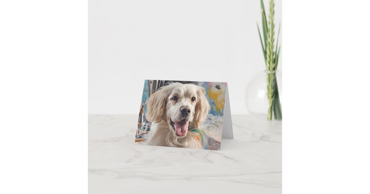 Golden Retriever With Paint Stains Note Card | Zazzle