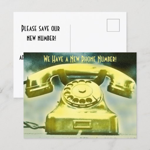 Golden Retro Telephone New Phone Number Announcement Postcard | Zazzle
