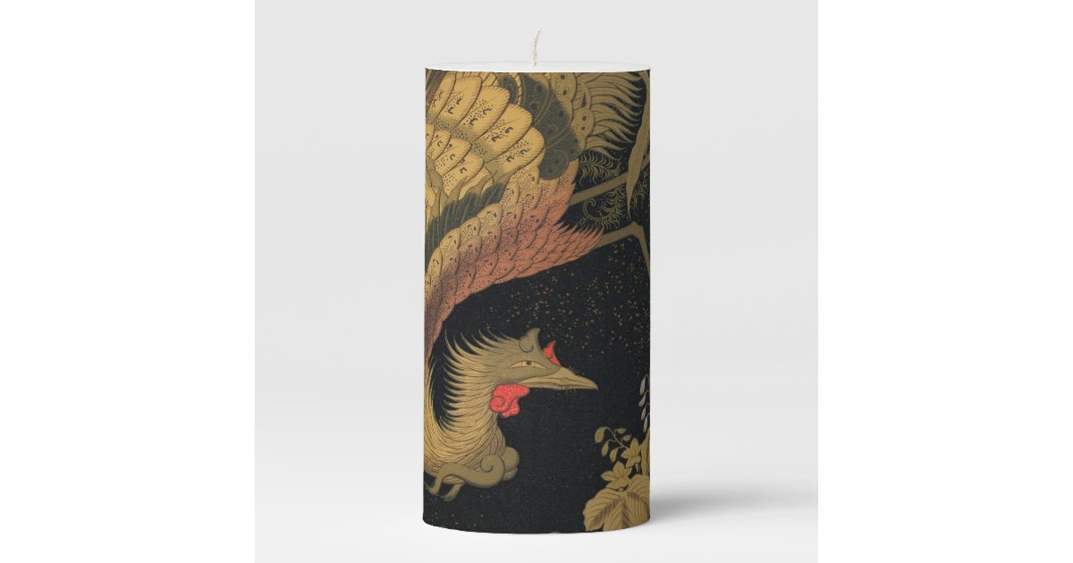 Golden Rooster Bird Japanese Classic Antique Pillar Candle | Zazzle