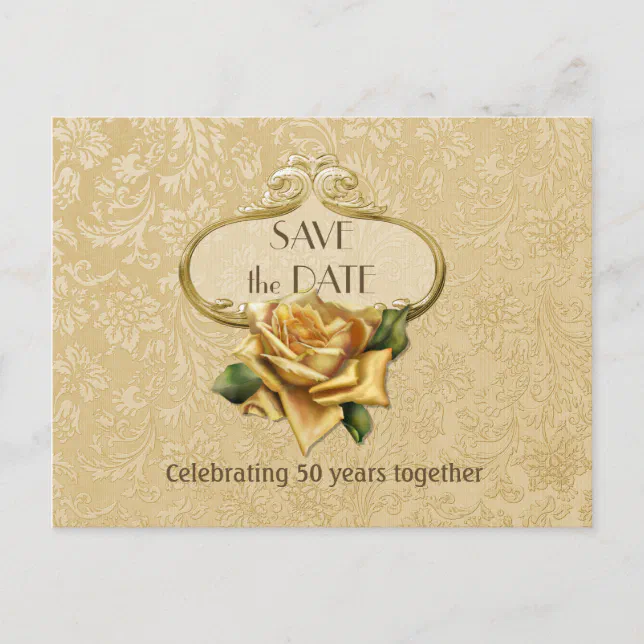 Golden Rose 50th Anniversary Save the Date Announcement Postcard | Zazzle