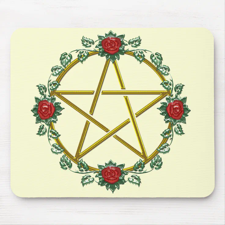 Golden Rose Pagan Pentacle Pentagram Mousepad | Zazzle