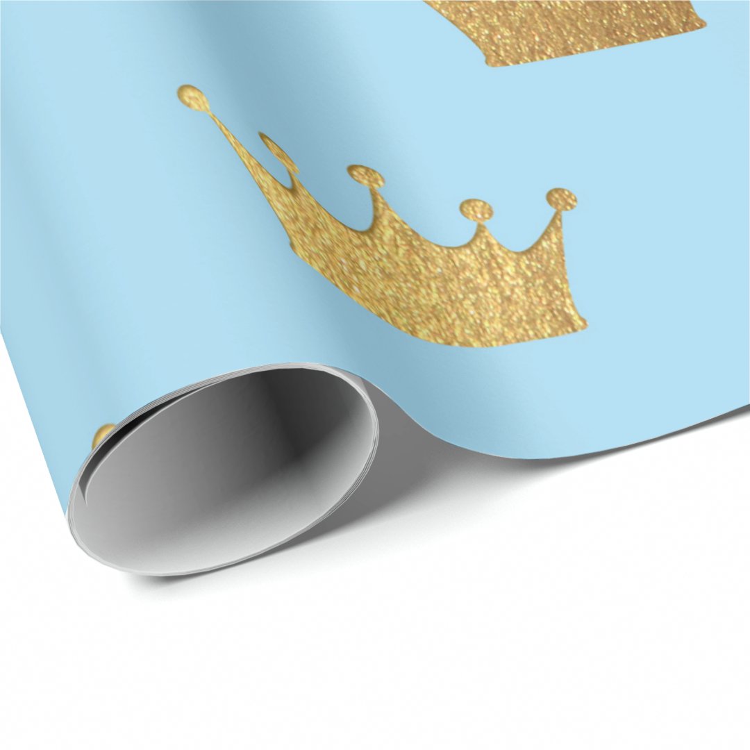 Golden Royal Blue King Crown Heraldic Princess Wrapping Paper | Zazzle