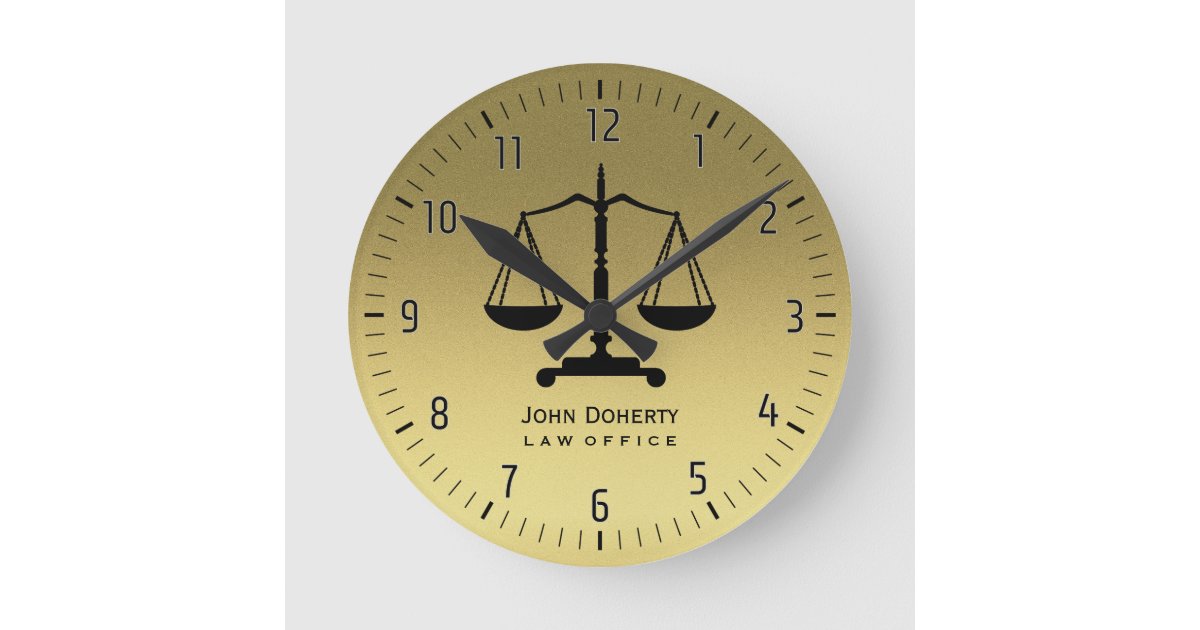 Golden Scales of Justice Round Clock | Zazzle