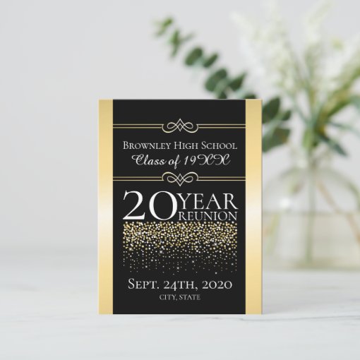 Golden school reunion design postcard | Zazzle