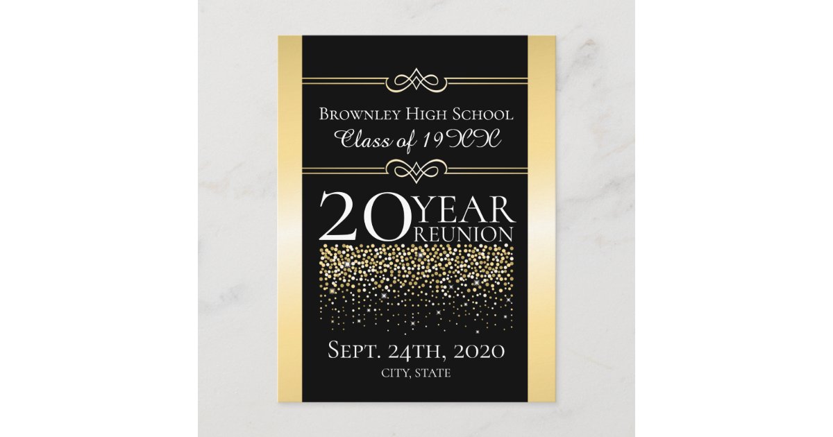 Golden school reunion design postcard | Zazzle