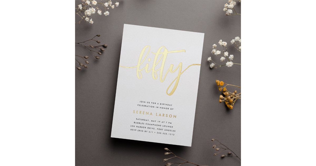 Golden Script 50th Birthday Party Foil Invitation | Zazzle