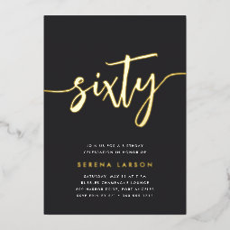 Golden Script 60th Birthday Party Foil Invitation | Zazzle