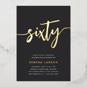 Golden Script 60th Birthday Party Foil Invitation | Zazzle