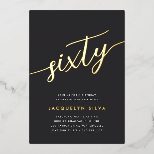 Golden Script 60th Birthday Party Foil Invitation | Zazzle