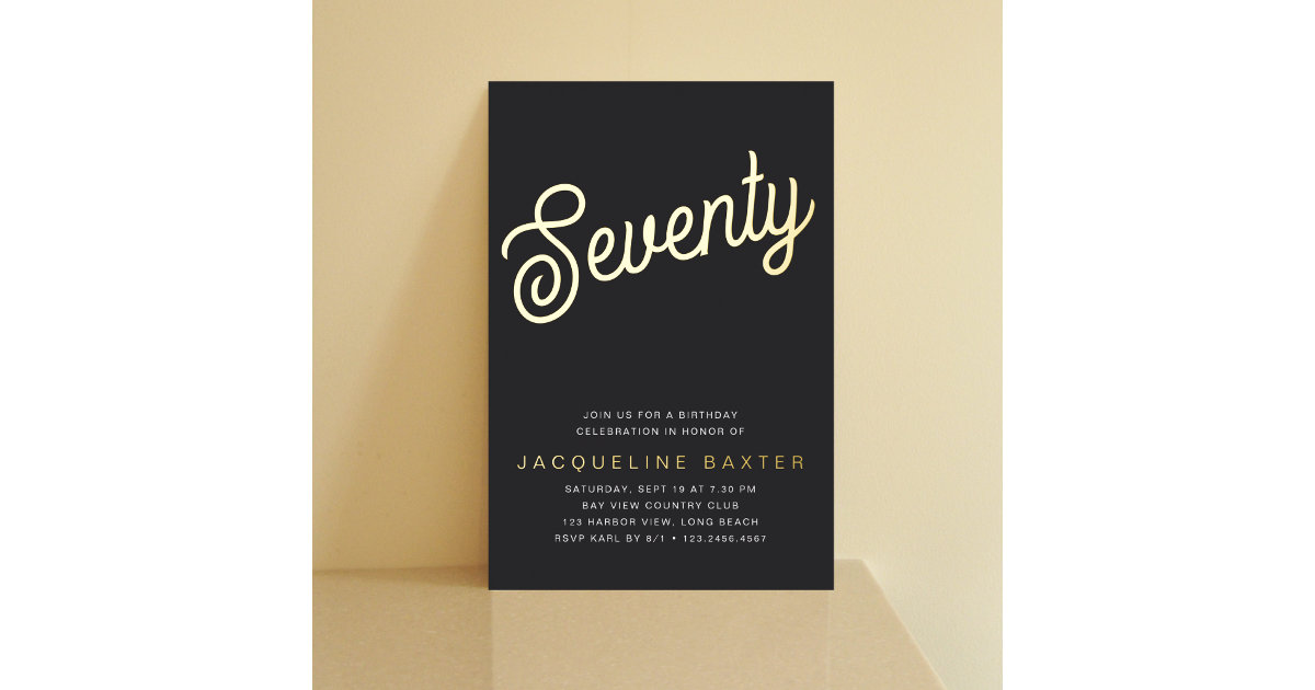 Golden Script 70th Birthday Party Foil Invitation | Zazzle