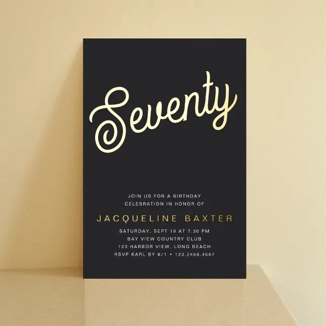 Golden Script 70th Birthday Party Foil Invitation | Zazzle