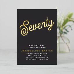 Golden Script 70th Birthday Party Foil Invitation | Zazzle