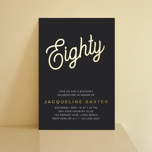 Golden Script 80th Birthday Party Foil Invitation | Zazzle