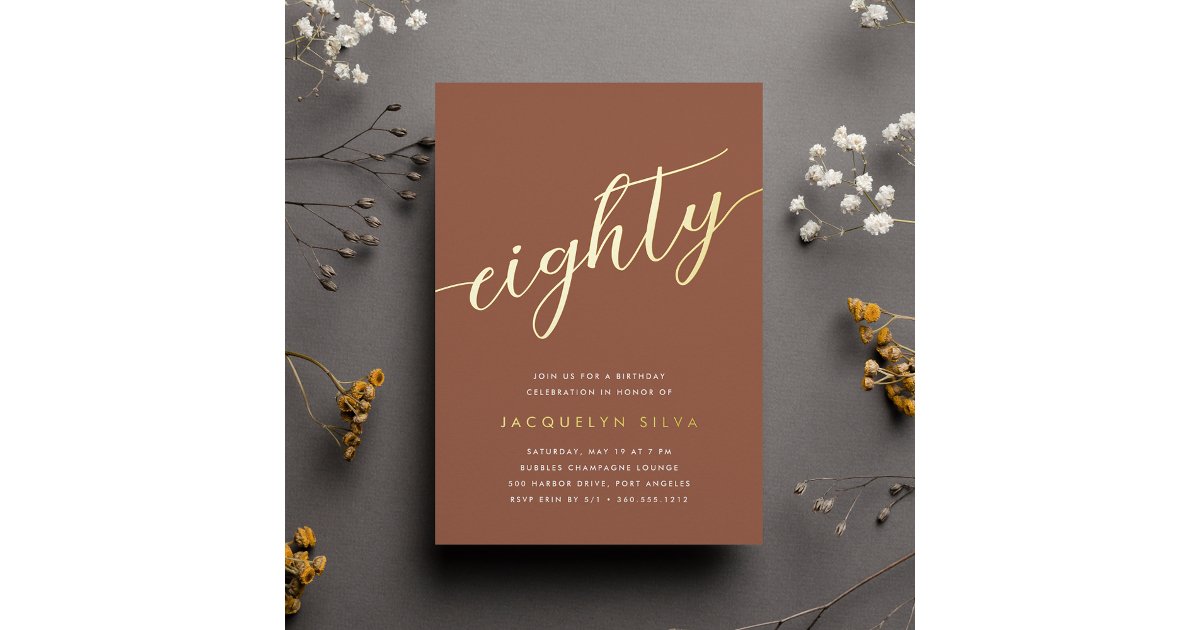 Golden Script 80th Birthday Party Foil Invitation | Zazzle