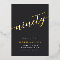 Golden Script 90th Birthday Party Foil Invitation | Zazzle