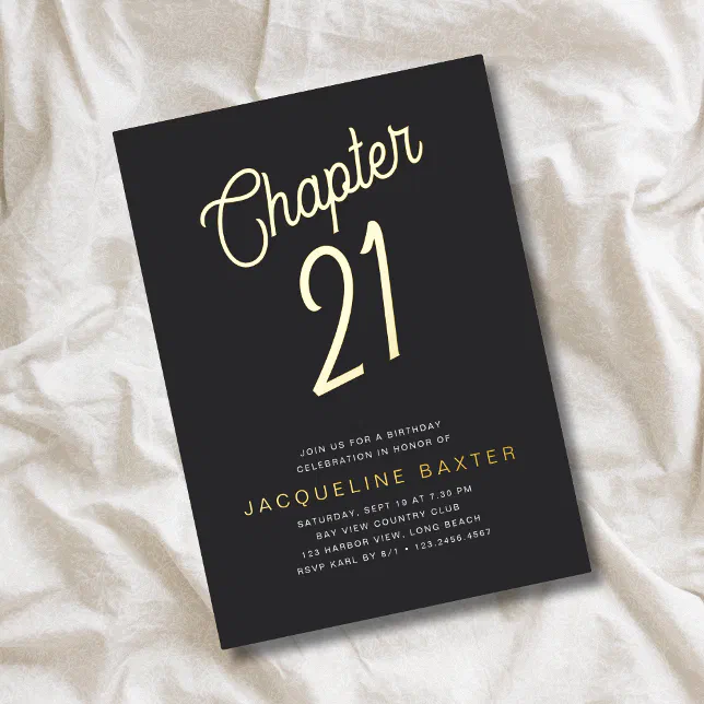Golden Script Chapter 21 21st Birthday Party Foil Invitation | Zazzle