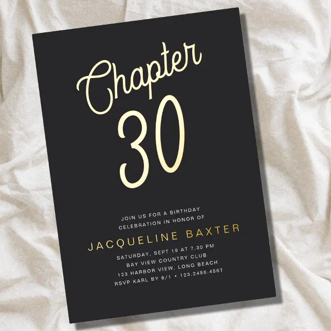 Golden Script Chapter 30 30th Birthday Party Foil Invitation | Zazzle