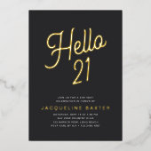 Golden Script Hello 21 21st Birthday Party Foil Invitation | Zazzle
