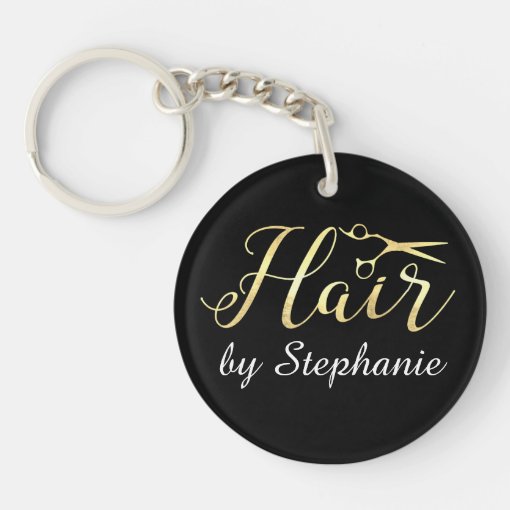 Golden Script Scissors Hairstylist Hair Salon Keychain | Zazzle