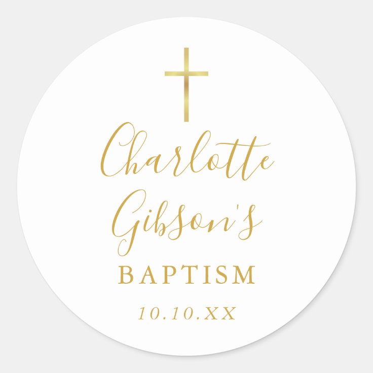 Golden Signature Gold Cross Baptism Christening Classic Round Sticker ...