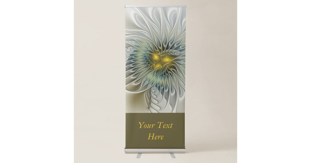 Golden Silver Flower Fantasy Abstract Fractal Text Retractable Banner ...