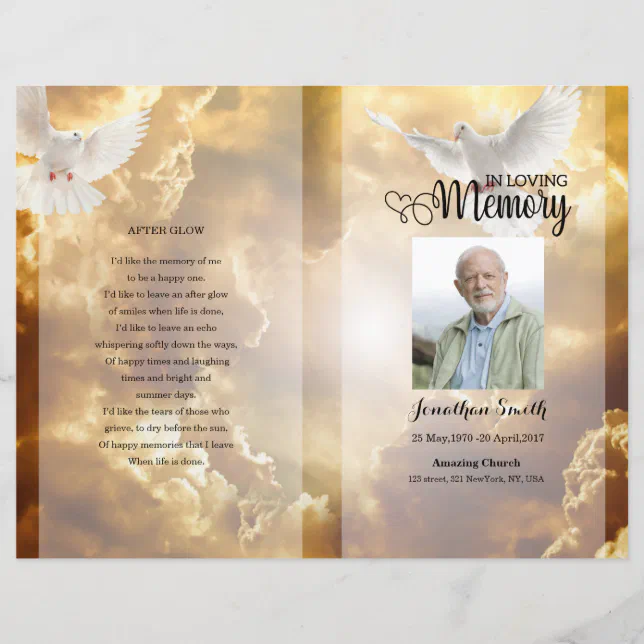 Golden sky Funeral Program template | Zazzle