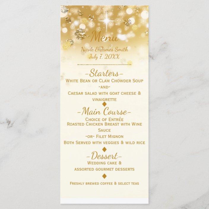 Golden Sparkly Lights Elegant Glam Menu Card | Zazzle.com