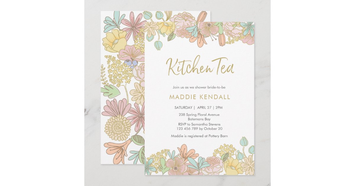 Golden Spring floral Kitchen Tea Party Invitation | Zazzle