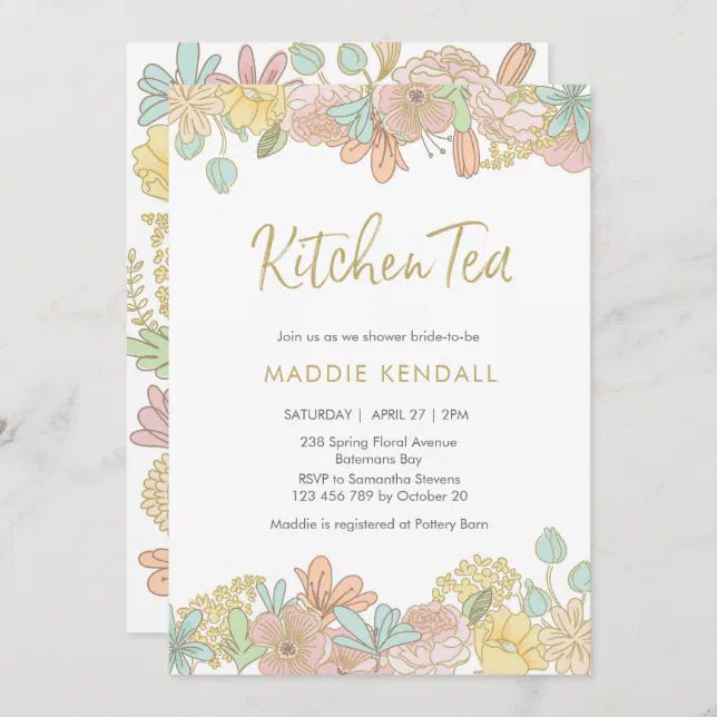Golden Spring floral Kitchen Tea Party Invitation | Zazzle