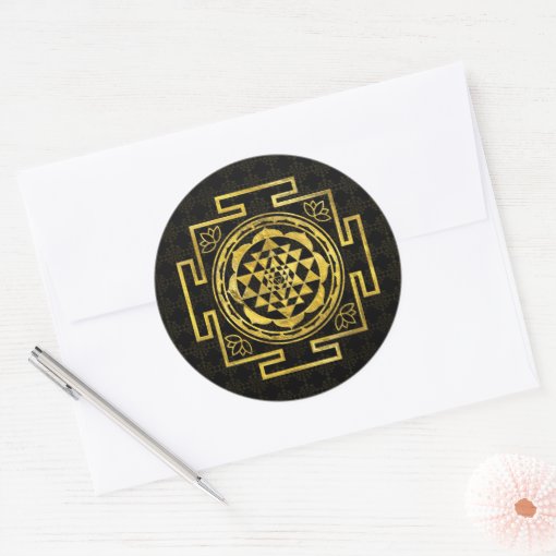 Golden Sri Yantra / Sri Chakra Classic Round Sticker | Zazzle
