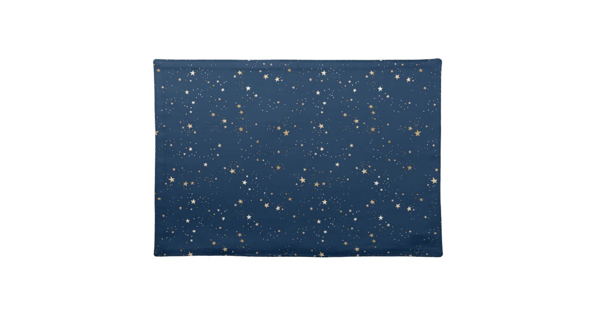 Golden Star on Blue Night Pattern Cloth Placemat | Zazzle