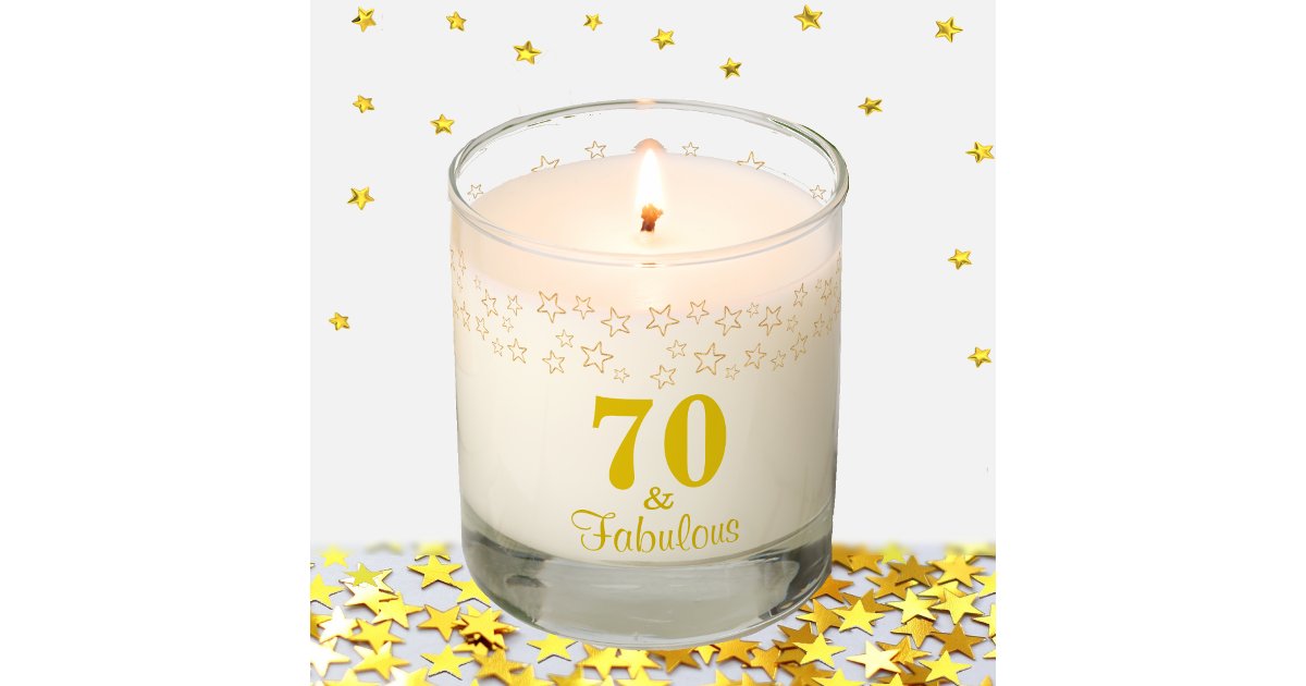 Golden Stars & 70th Birthday Scented Candle | Zazzle