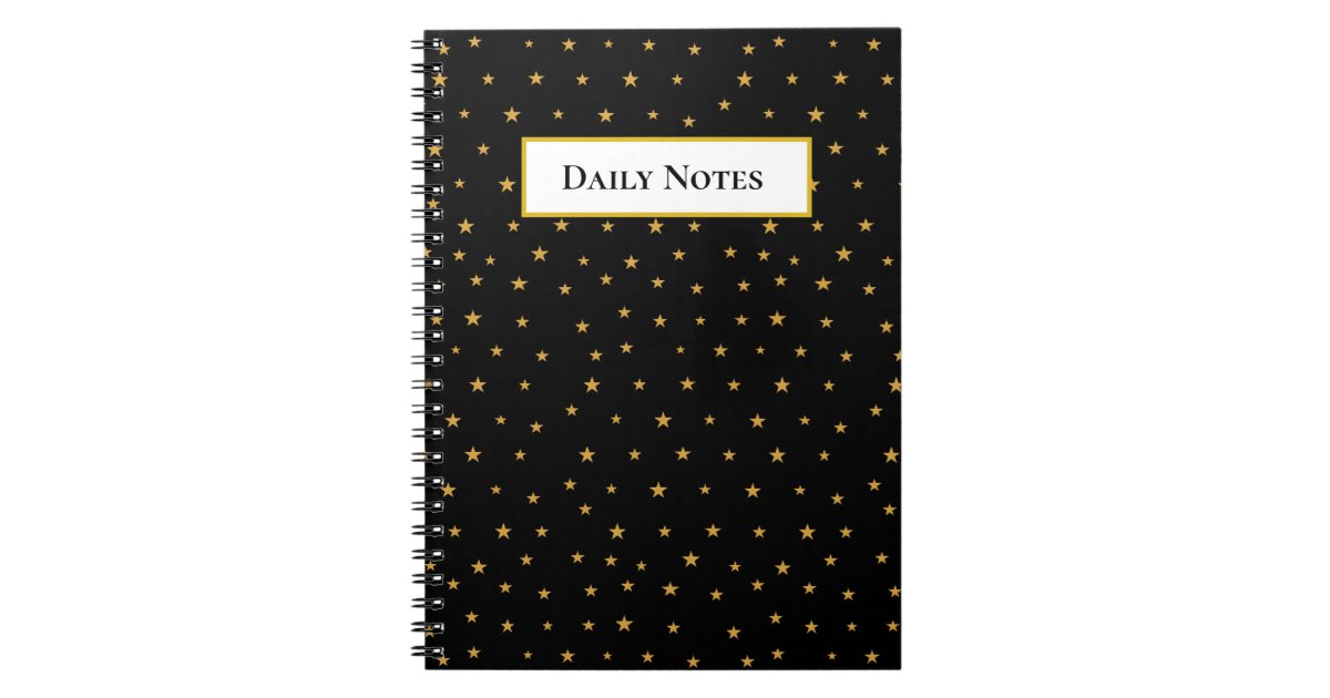Golden stars on black notebook | Zazzle