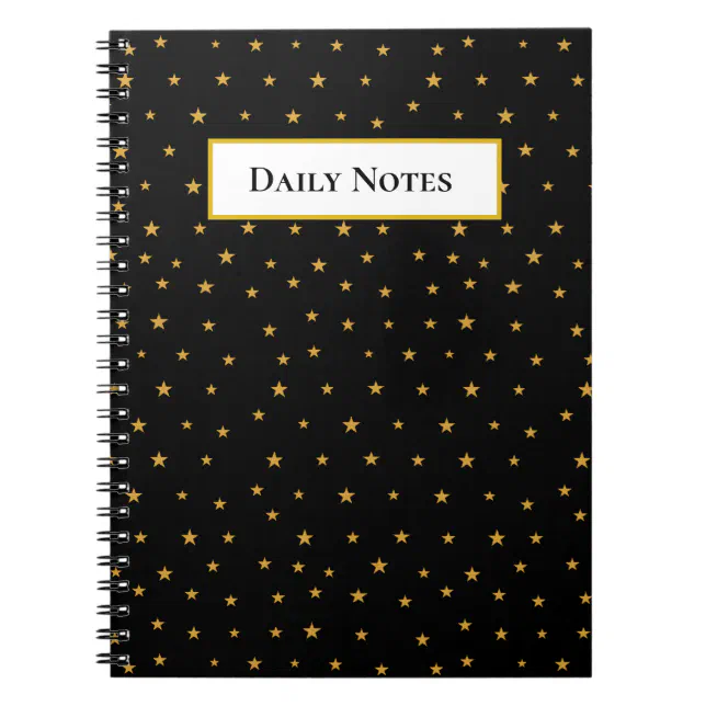 Golden stars on black notebook | Zazzle