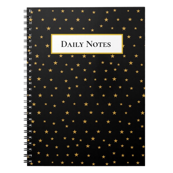 Golden stars on black notebook | Zazzle.com