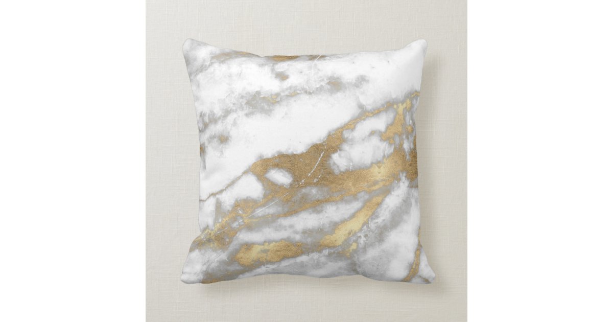 Golden Strokes Metallic Glitter Marble Gray Stone Throw Pillow | Zazzle.com