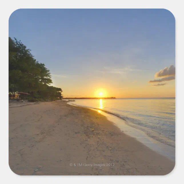 Golden Sun Ball Setting Over Tropical Island Square Sticker | Zazzle