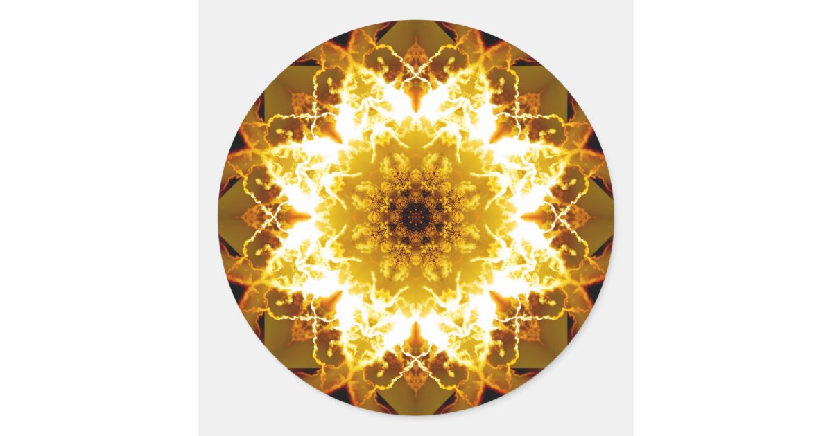 Golden Sun Mandala Classic Round Sticker | Zazzle
