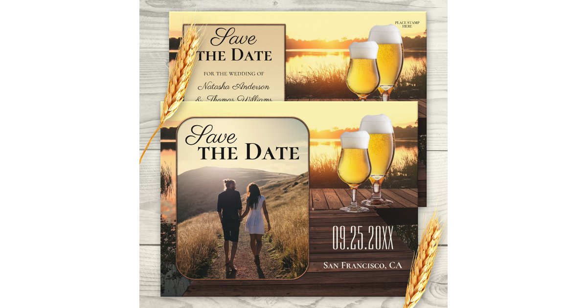 Golden Sunset Beer Save the Date Photo Postcard | Zazzle