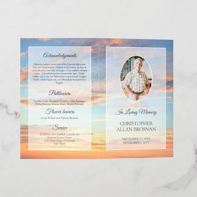 Golden Sunset Cloudy Sky Funeral Program Brochure | Zazzle