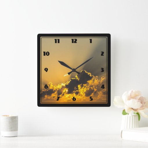 Golden Sunset Illuminating a Cloud Square Wall Clock | Zazzle