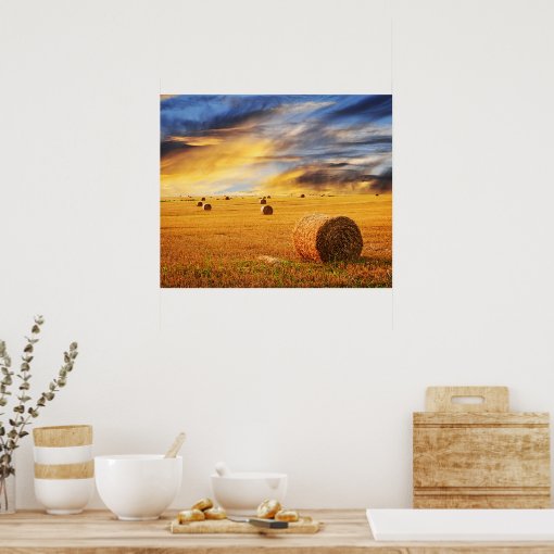 Golden Sunset Over Farm Field Poster | Zazzle
