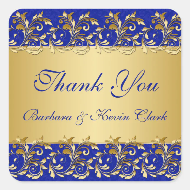 Golden Swirls Damask Wedding Thank You Sticker Zazzle