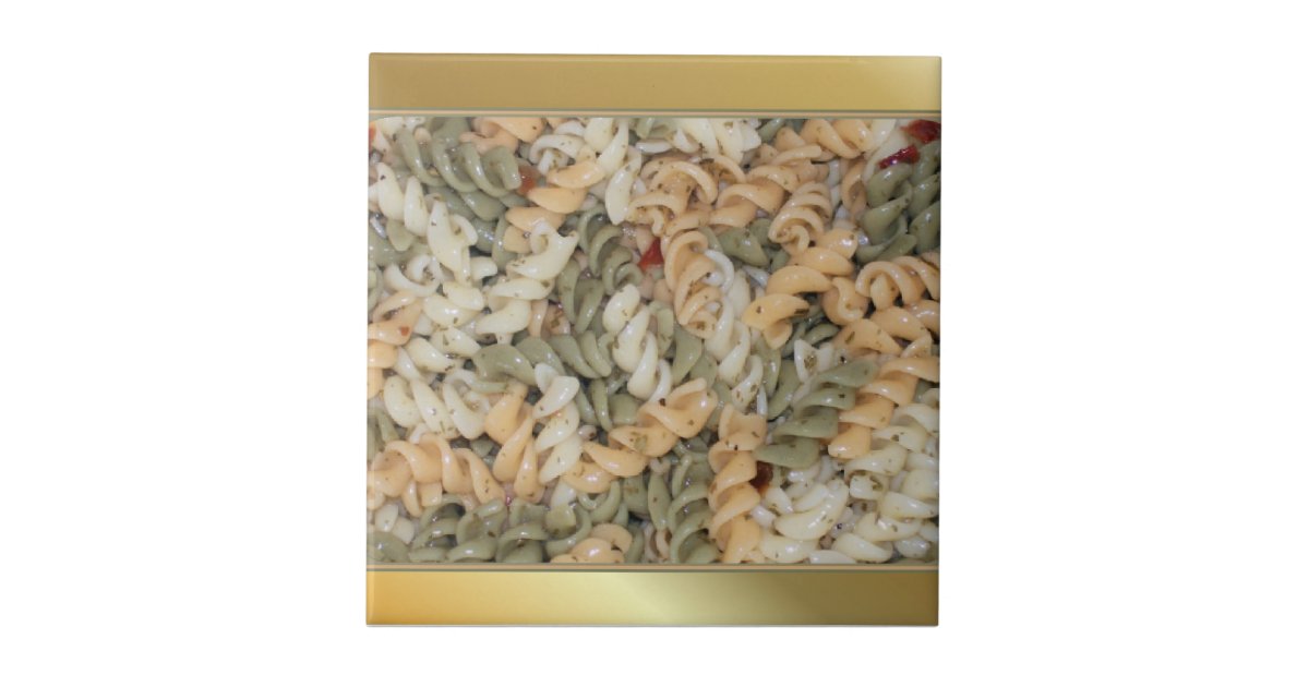 Golden Swirly Pasta Noodles Tile | Zazzle